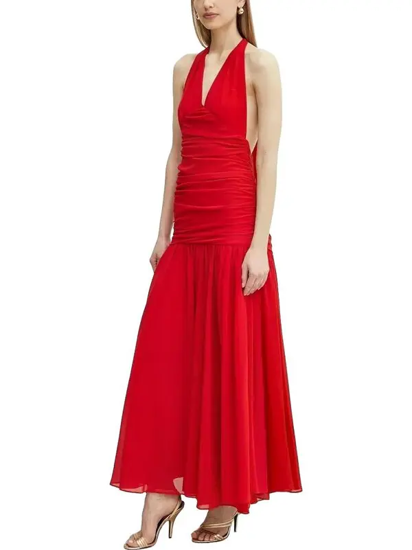 Bardot Halterneck Draped Maxi Dress - Red