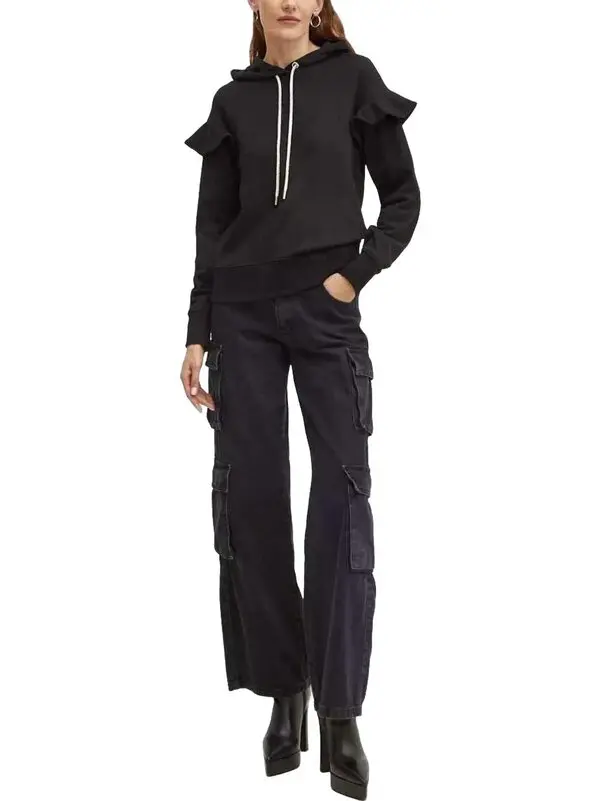 SILVIAN HEACH Rhinestone-embellished Ruffle Hoodie - Black