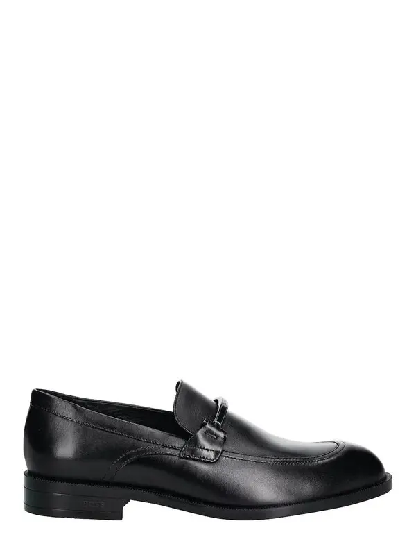 BOSS Metal-bar Leather Loafers - Black