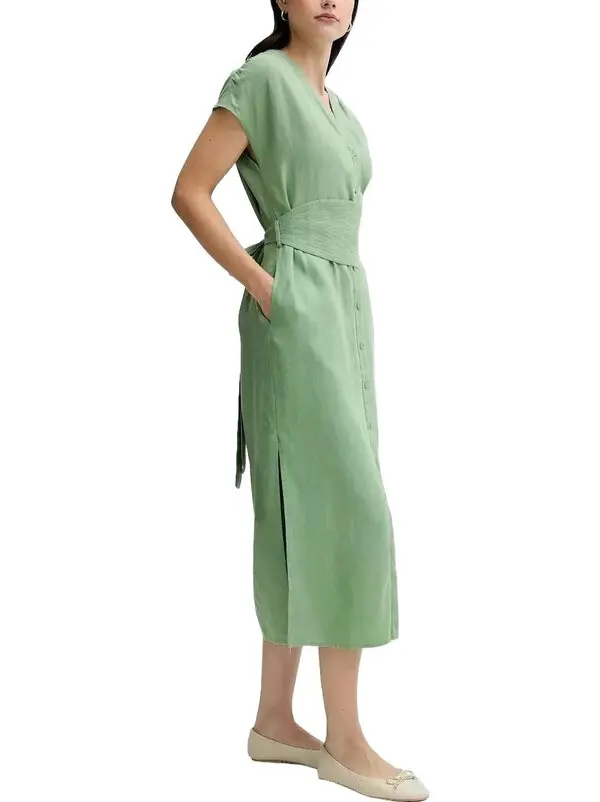 PEDRO DEL HIERRO Belted Linen Dress - Green