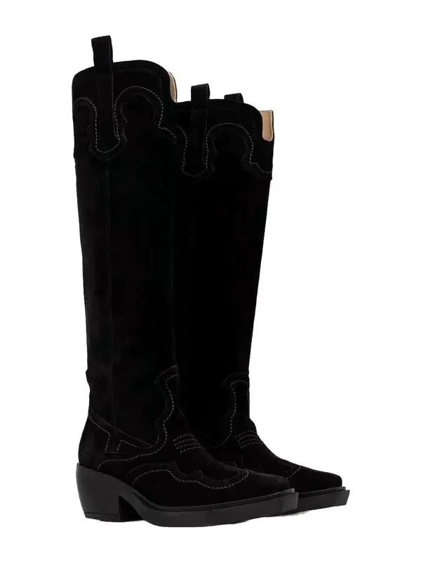 SUMMERY COPENHAGEN 70mm Suede Stitch Detail Knee-high Boots - Black