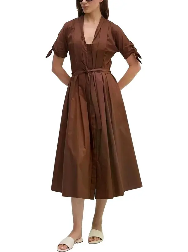SANDRO FERRONE Tie-cuff Belted Midi Dress - Brown
