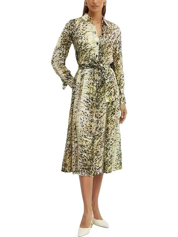 Liviana Conti Printed Pleated Shirt Dress - Yellow