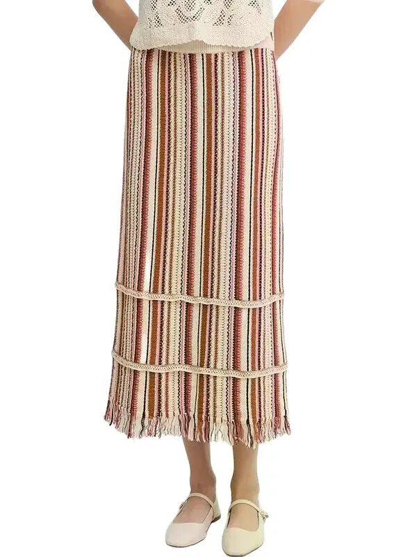 HOSS INTROPIA Striped Fringe Skirt - Red