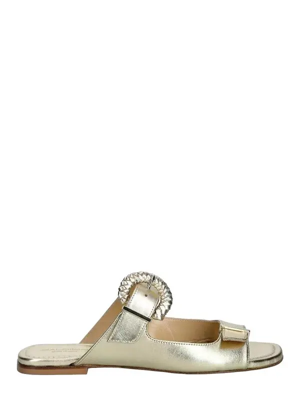BALDININI Braided-buckle Leather Slides - Gold