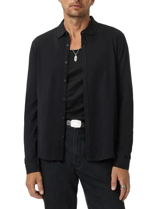 John Varvatos Gareth Organic Cotton Knit Button-up Shirt - Black