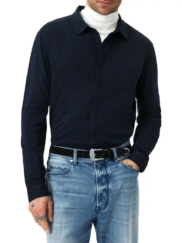 John Varvatos Gareth Organic Cotton Knit Button-up Shirt - Navy