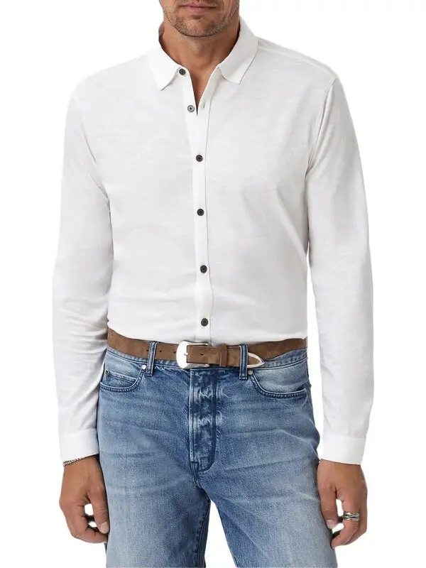 John Varvatos Gareth Organic Cotton Knit Button-up Shirt - White