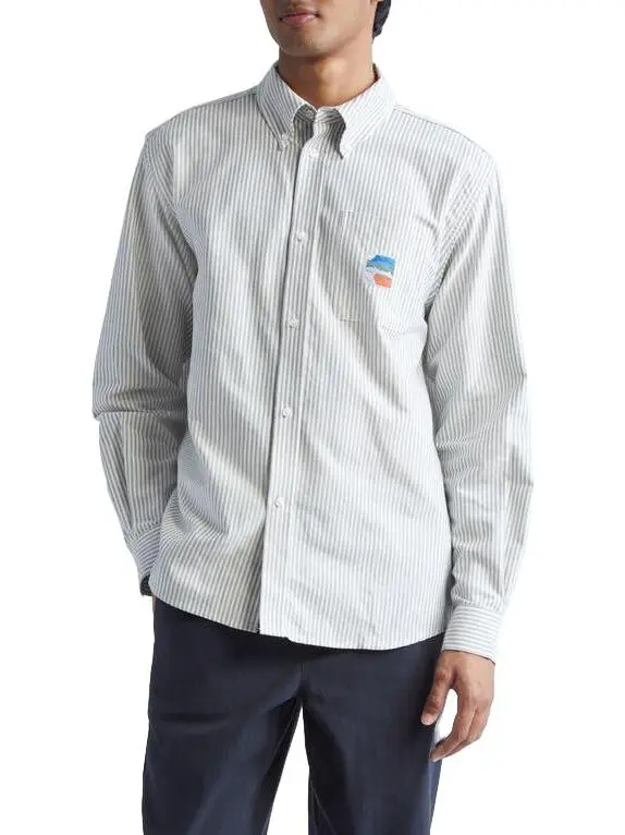 PALMES Deuce Stripe Organic Cotton Oxford Button-down Shirt - Blue Stripe