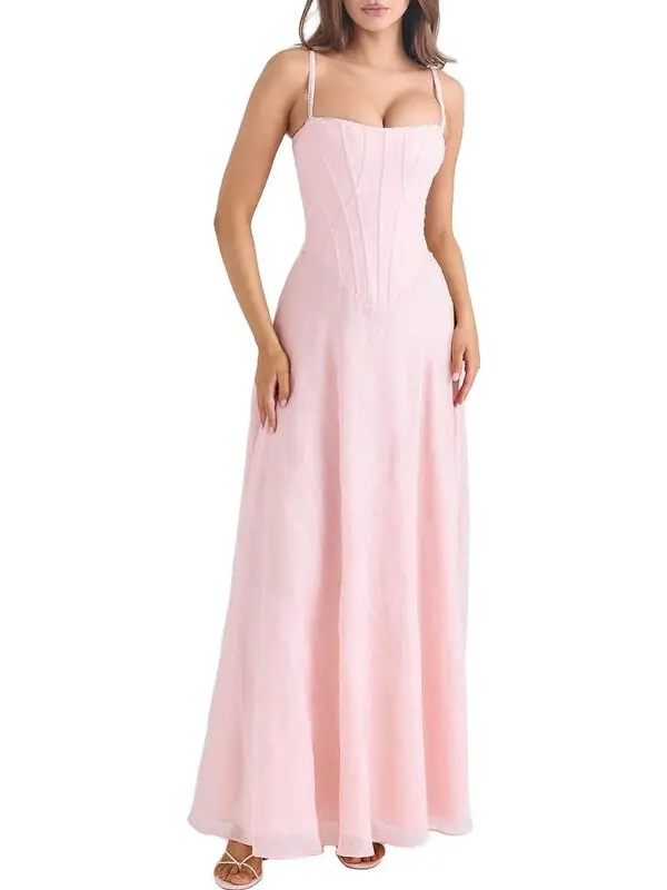 House Of Cb Esme Fil Coupé Chiffon Gown - Blush Pink