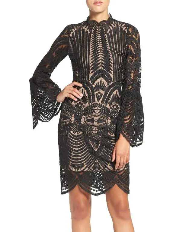 Bardot Emmie Bell Sleeve Lace Sheath Dress - Black