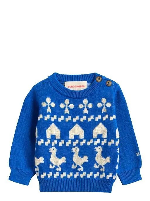BOBO CHOSES Farm Jacquard Organic Cotton Sweater - Blue