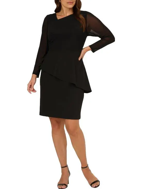 Adrianna Papell Ruffle Long Sleeve Crepe Dress - Black