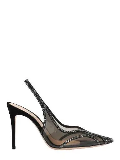 GIANVITO ROSSI Brenda Embellished Slingback Pumps - Black Suede And Tpu