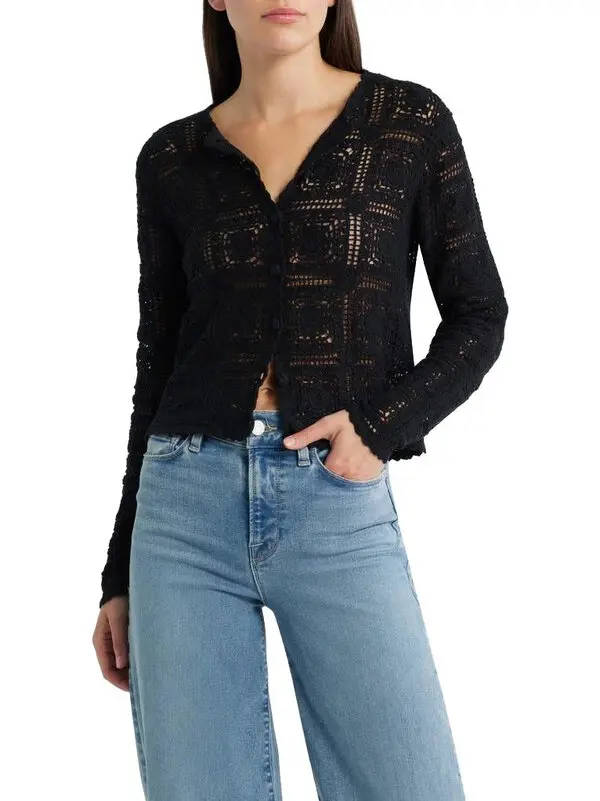 FRAME Cotton Crochet Cardigan - Black