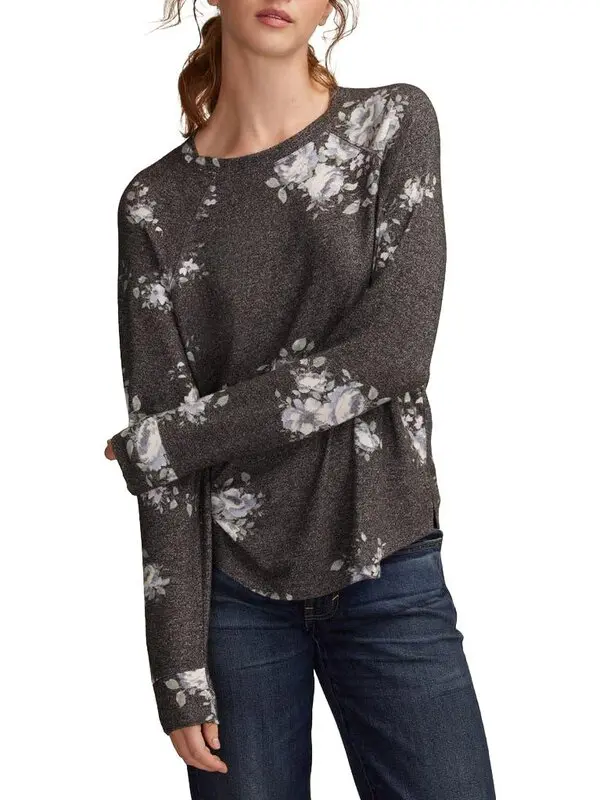Lucky Brand Raglan Sleeve Knit Top - Black Floral