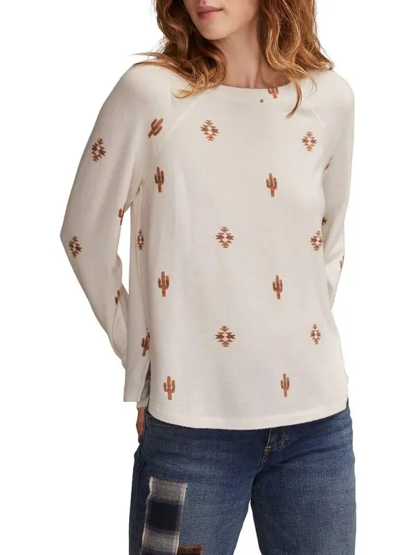 Lucky Brand Raglan Sleeve Knit Top - Tan Combo