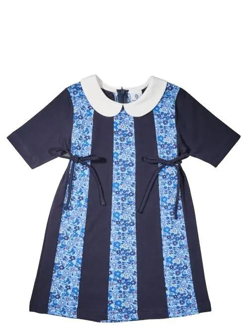 FLORENCE EISEMAN Floral Print Knit Colorblock Dress - Blue Floral And Navy