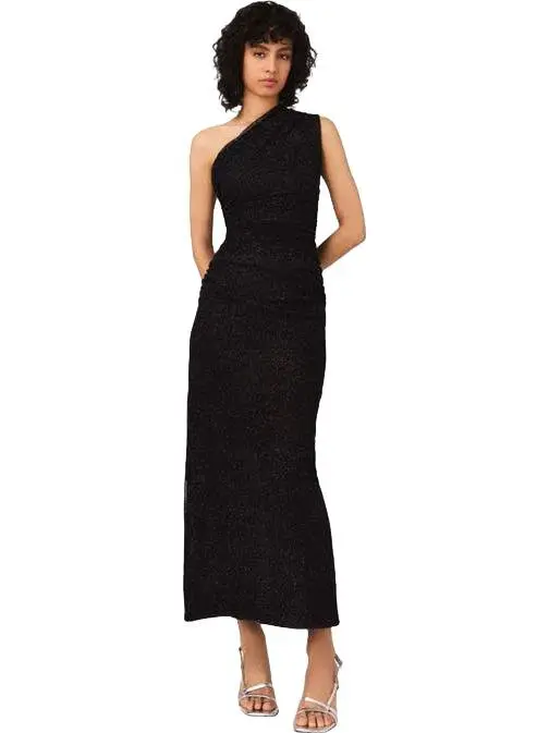 Maje Asymmetric Rhinestone Knit Dress - Black