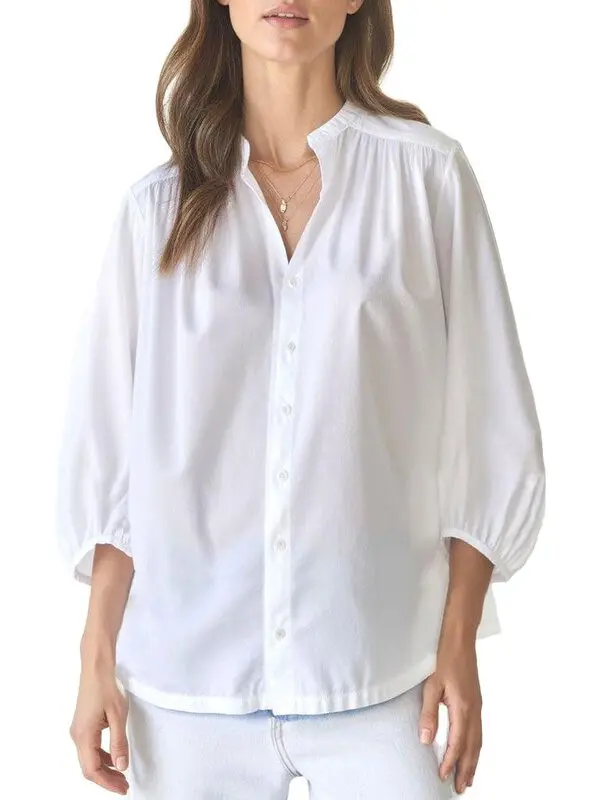 OCEAN+MAIN Cotton Poplin Peasant Top - White