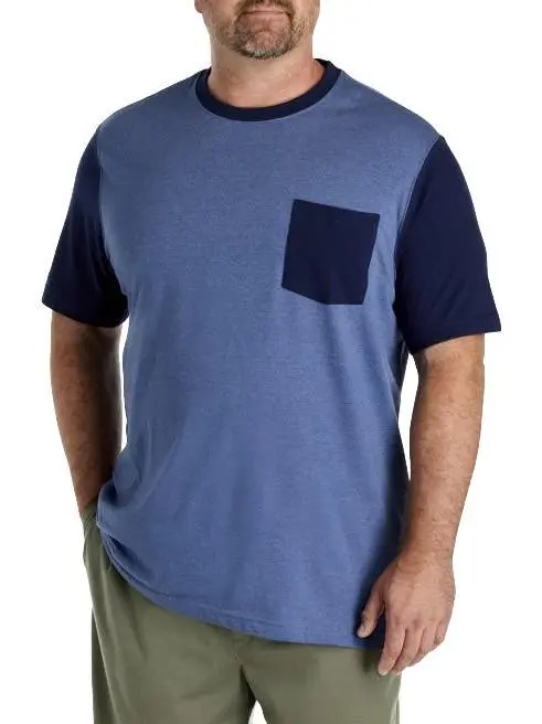HARBOR BAY BY DXL Big & Tall Moisture-wicking Pocket T-shirt - Bijou Blue Heather
