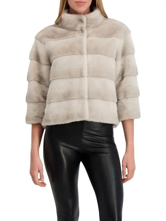 LYLA GRANT Faux Fur Mink Jacket - Light Gray