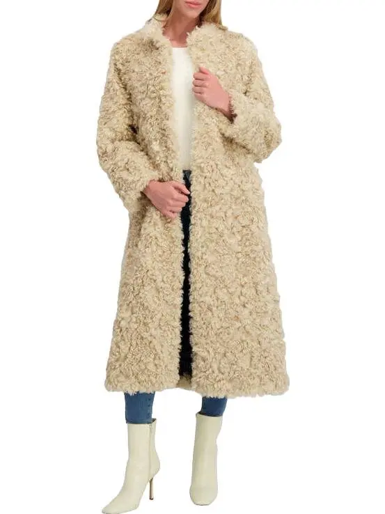 LYLA GRANT Faux Fur Lamb Coat - Beige