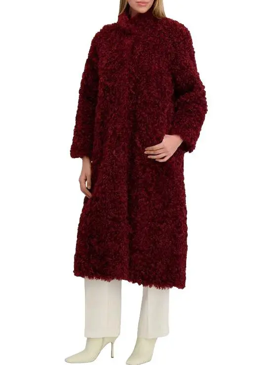LYLA GRANT Faux Fur Lamb Coat - Burgundy