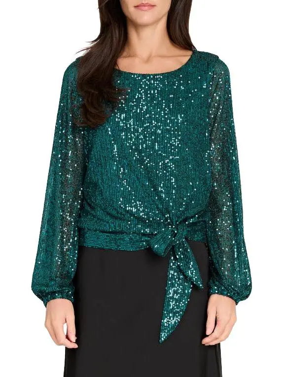 TAHARI ASL Sequin Tie-hem Top - Emerald