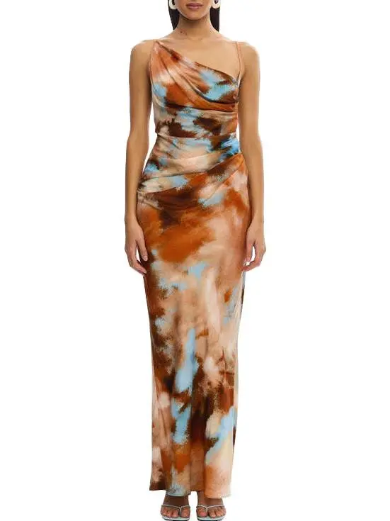 Significant Other Rhode Abstract Asymmetric Neck Gown - Rust Haze