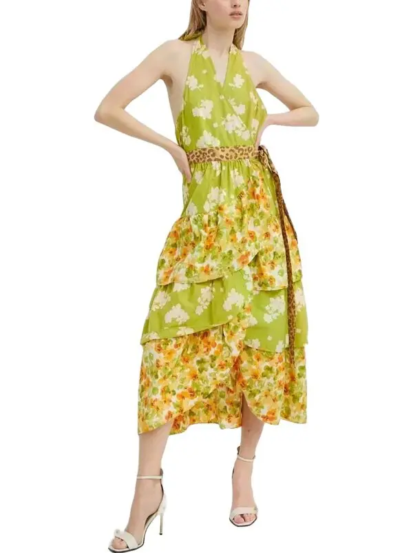 NEVER FULLY DRESSED Floral-print Halterneck Dress - Green