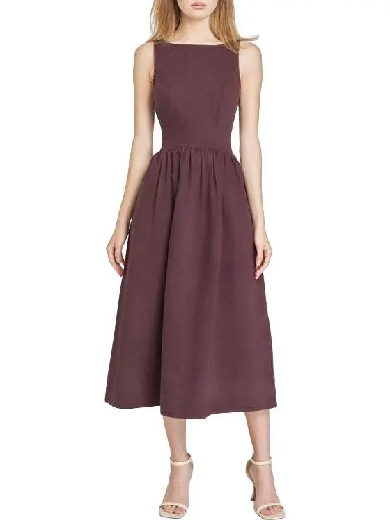 WAYF Amelia Denim Midi Dress - Brown