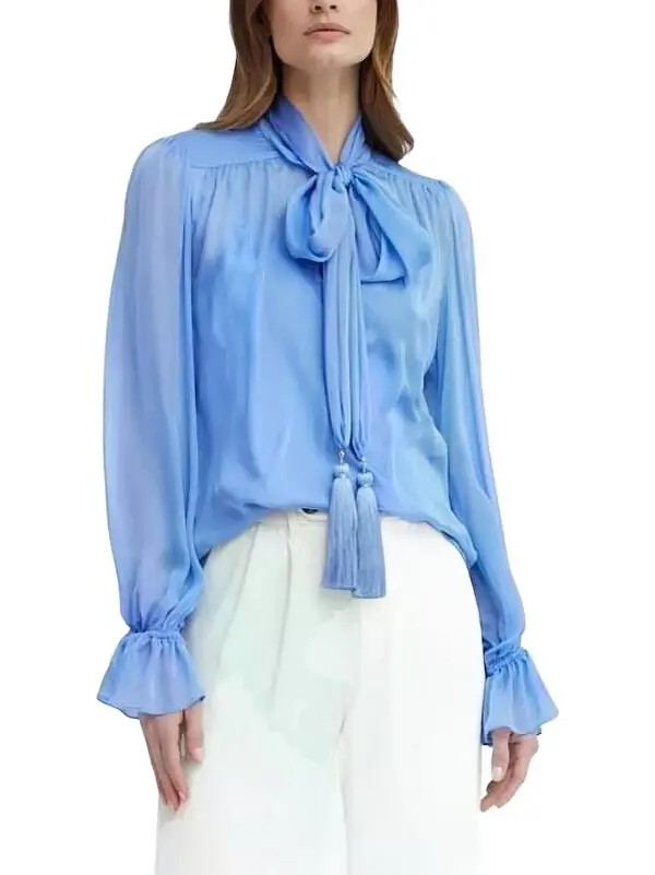 Luisa Spagnoli Bow-neck Tassel-detailed Blouse - Blue