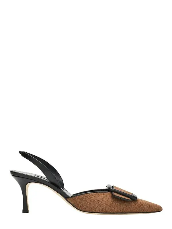 Manolo Blahnik Mayslibi Wool Buckle Slingback Pumps - Brown/black