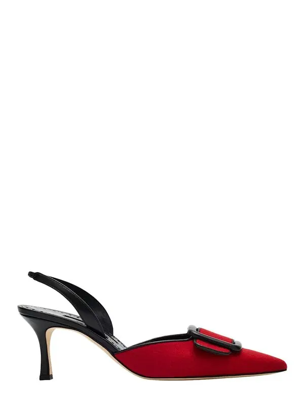 Manolo Blahnik Mayslibi Wool Buckle Slingback Pumps - Red