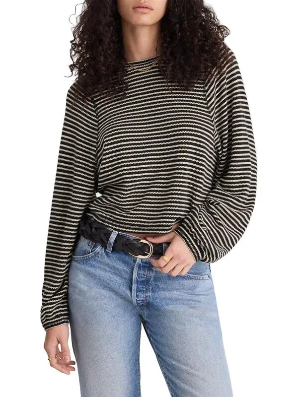 Madewell Stripe Curved Long Sleeve T-shirt - Jet Black
