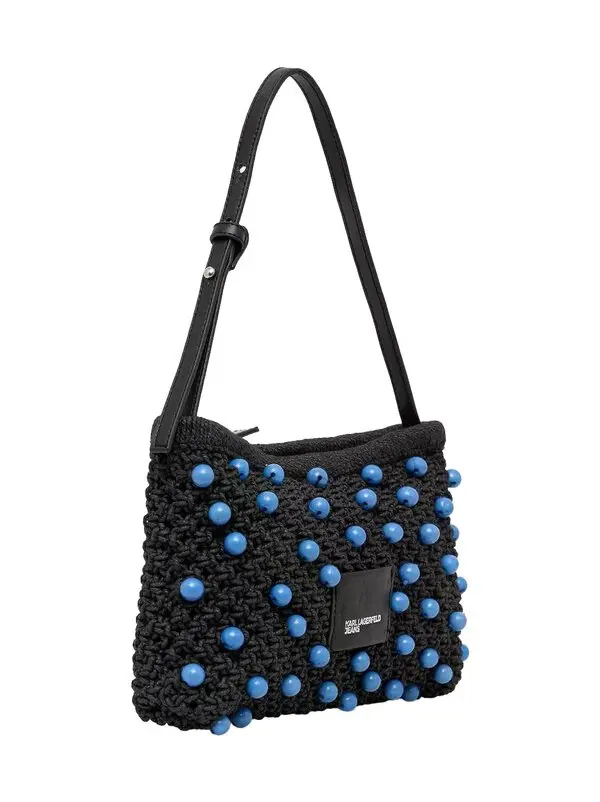 Karl Lagerfeld Beaded Knit Shoulder Bag - Black