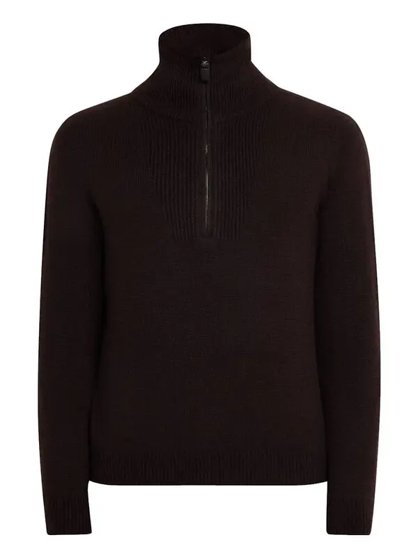 Brioni Cashmere And Silk Knit Half-zip Sweater - Coffee