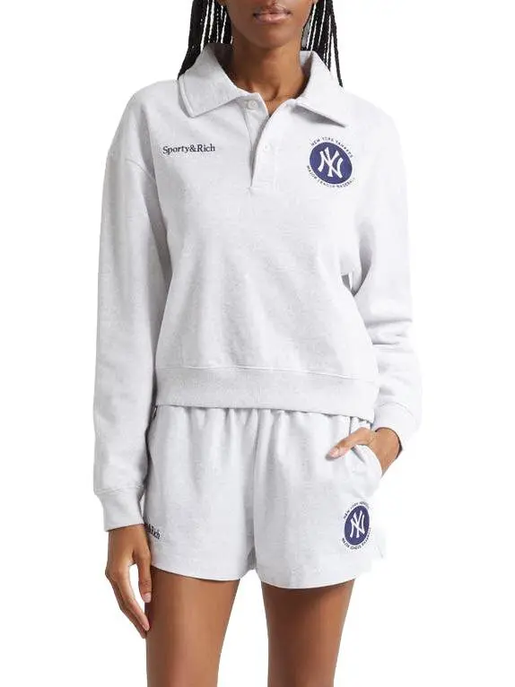 SPORTY & RICH X '47 Mlb New York Yankees World Series Polo Sweatshirt - Heather Gray