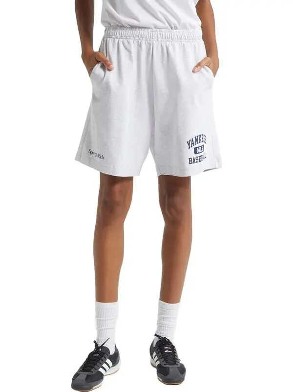SPORTY & RICH X '47 Mlb New York Yankees Ivy Cotton Gym Shorts - Heather Gray