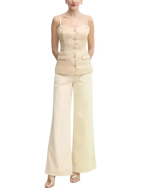 Guess Button-front Linen-blend Top - Neutrals