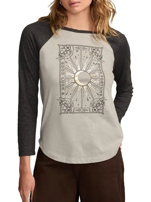 Lucky Brand Good Fortune Graphic Raglan Top - Grey/jet Black