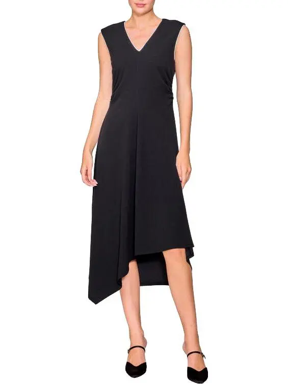 MELLODAY Asymmetric Ruched Midi Dress - Black
