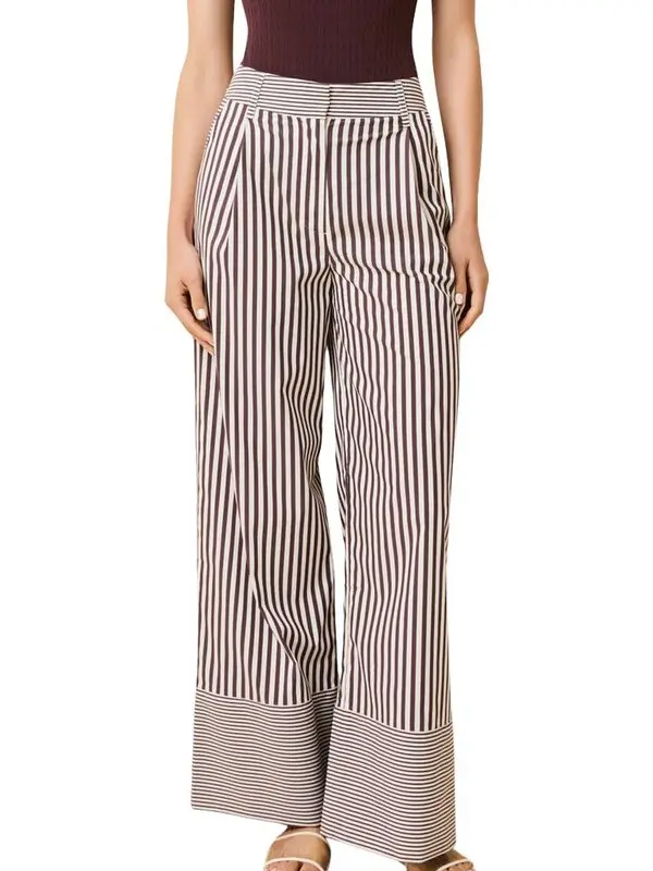 Solid & Striped Marnie Stripe Wide-leg Cotton-blend Pants - Raisin Brown/brule