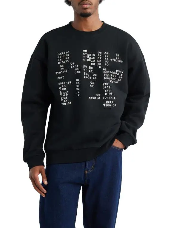 Obey Studios Stamp Heavyweight Crewneck Sweatshirt - Black