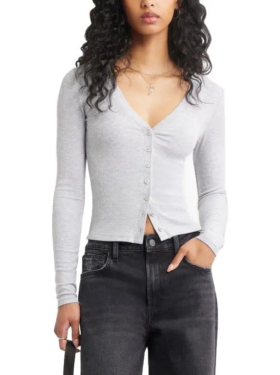 Bp. Ribbed V-neck Cardigan - Grey Soft Heather