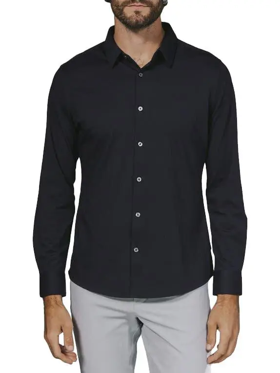 7 Diamonds Girona Solid Performance Button-up Shirt - Navy