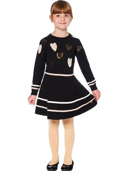 DEUX PAR DEUX Knit Dress With Glittery Hearts - Black