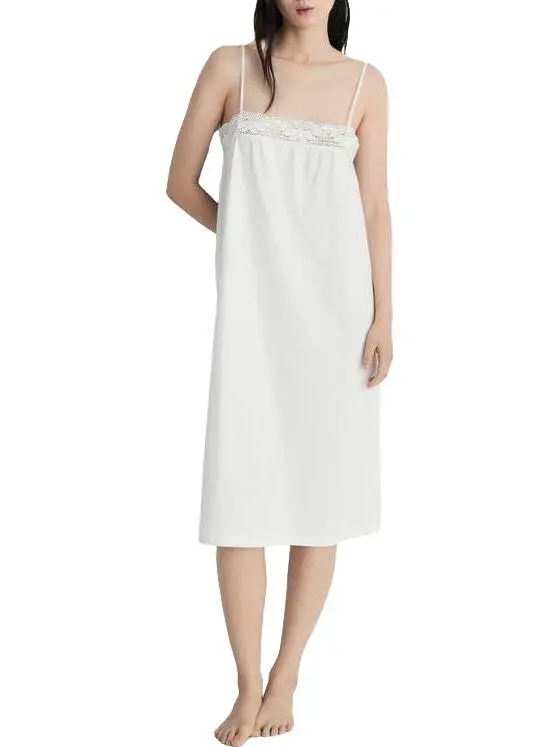 Mango Lace Trim Cotton Nightgown - White