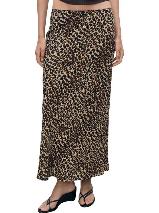 Mango Animal Print Midi Skirt - Brown